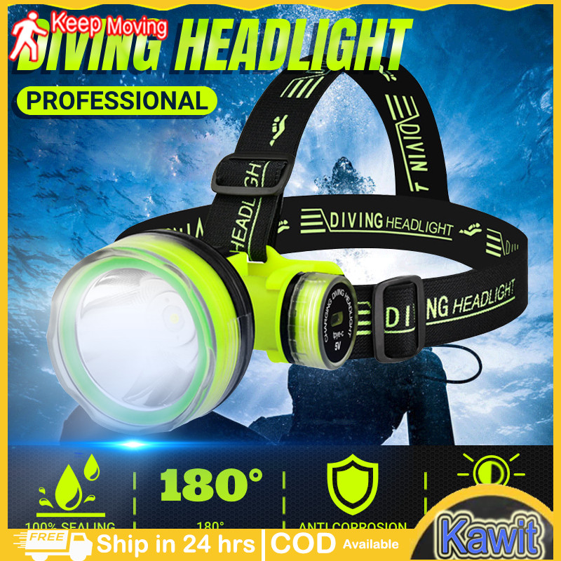 Diving Headlight Rechargeable Waterproof LED Fishing Flashlight ...