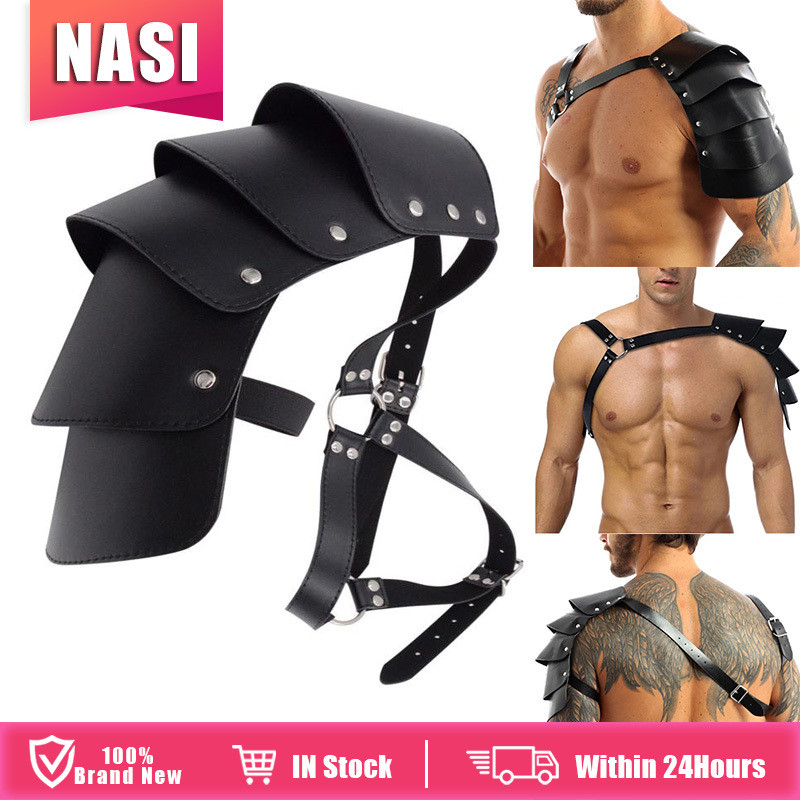 Steampunk Men Leather Shoulder Armors Body Harness Gothic Medieval Arm Guards for Knight ...