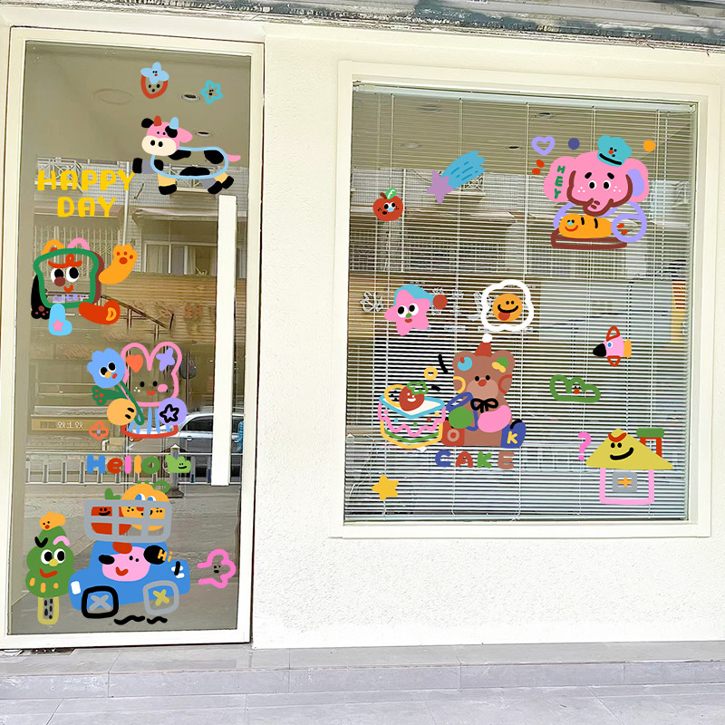 Ins Kindergarten Decoration Cartoon Animal Glass Sticker Mother and ...