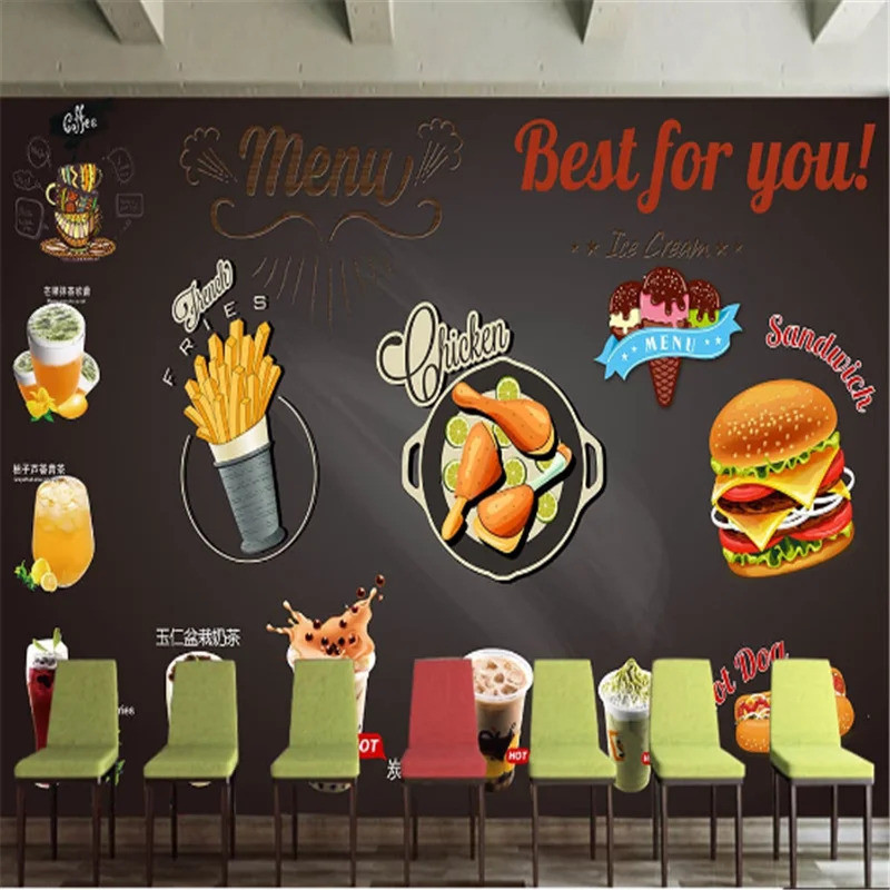 Custom Mural Wallpaper Burgers American Fast Food Restaurant Background ...