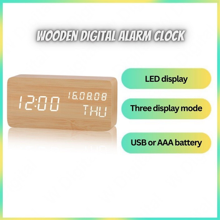 Wooden LED Digital Alarm Clock, Voice Control Bedhead Clock With ... Wooden LED Digital Alarm Clock, Voice Control Bedhead Clock With ...