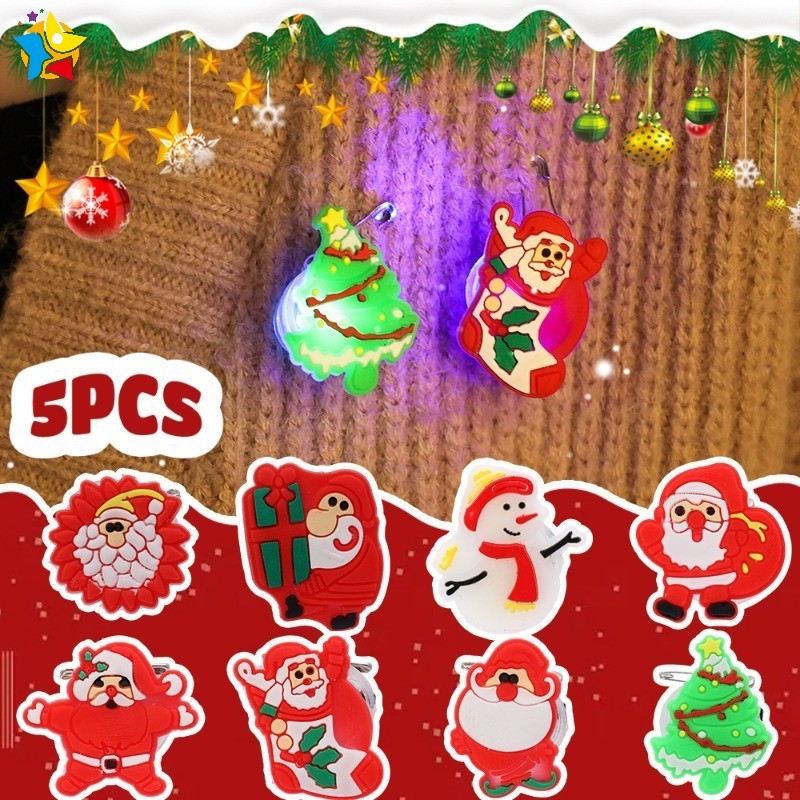 5Pcs Christmas Series LED Light Up Brooch Santa Claus Christmas Tree ...