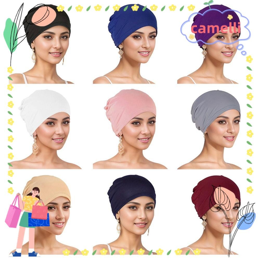 CAMELLI Muslim Hijab Caps, Premium Solid Color Elastic Bonnet Cap ...