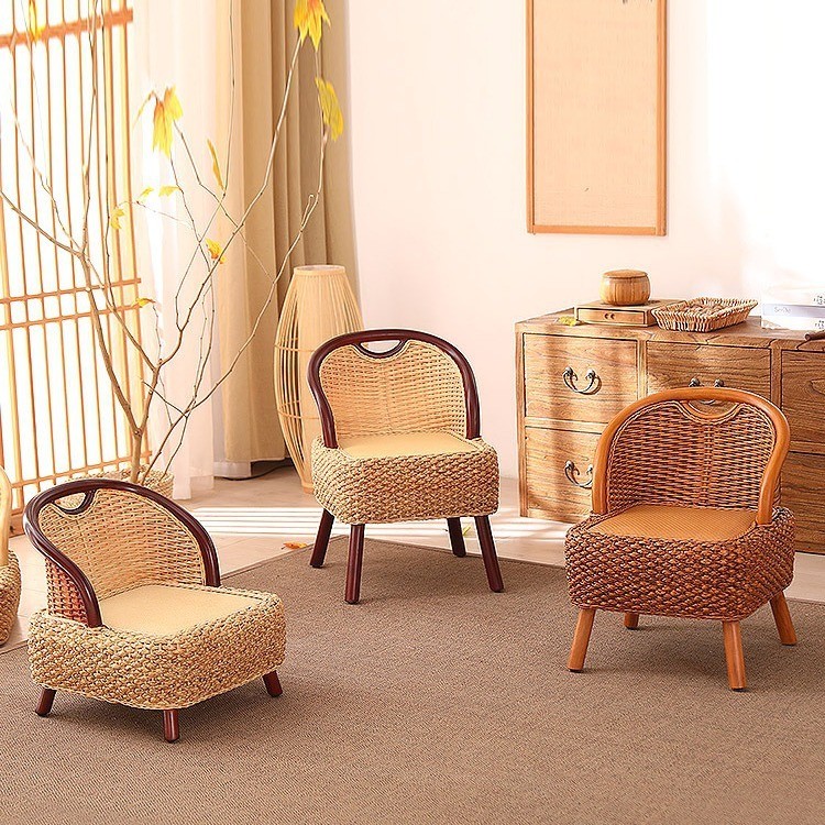 Rattan Small Chair Balcony Casual Seat Armchair Shoe Changing Stool ...