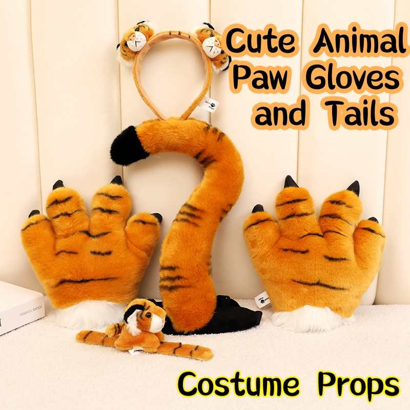 Creative Tiger Tail Plush Toy Animal Paw Glove Rabbit Panda Headband ...