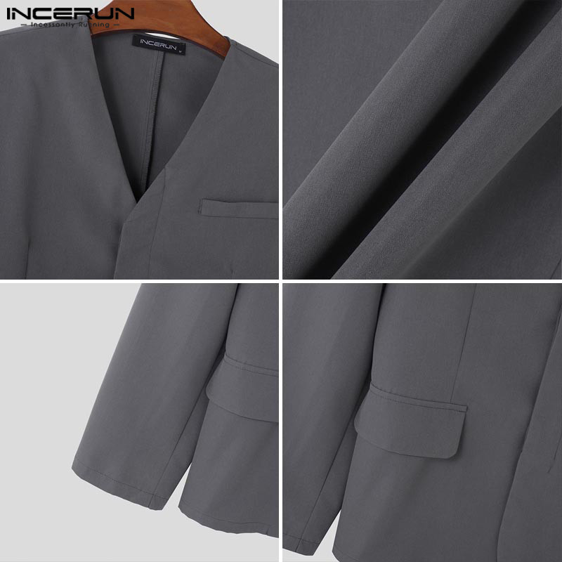 INCERUN Men Korean Fashionable Solid Color Casual Long Sleeve Design ...
