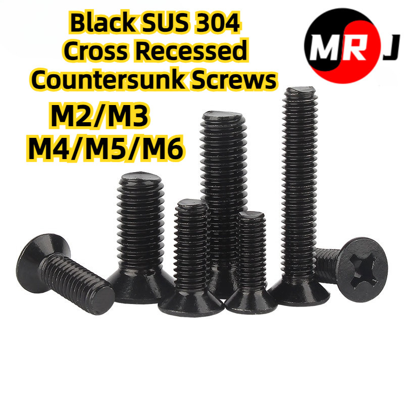 [MRJ] Black 304 Stainless Steel Phillips Flat Head Screw Countersunk Head Screw M2/M3/M4/M5/M6 ...