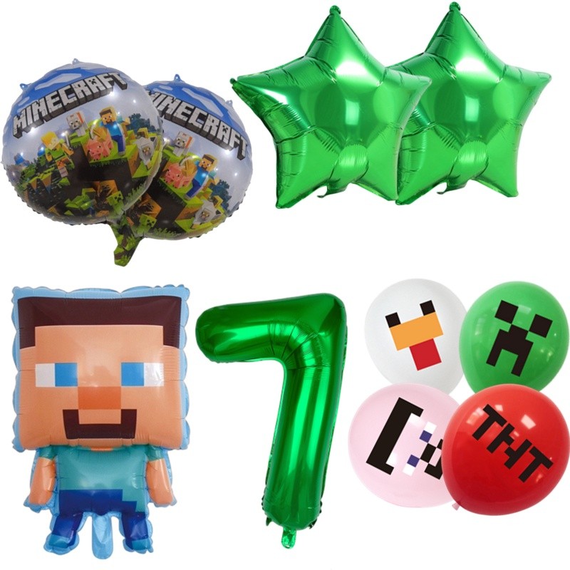 11pcs Minecraft Balloons Set Game Theme Birthday Party Decoration Pixel ...
