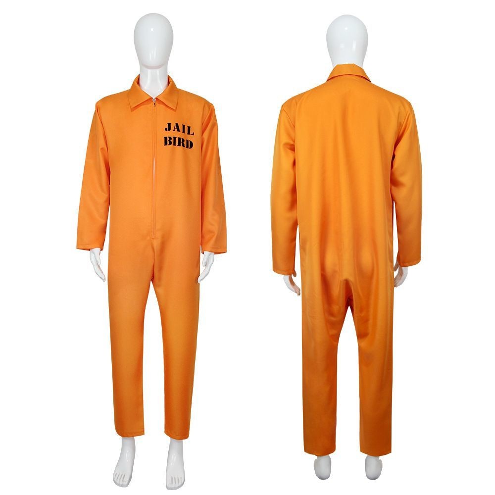 Halloween cos Full Bodysuit Orange Prisoner Uniform Handsome Police ...