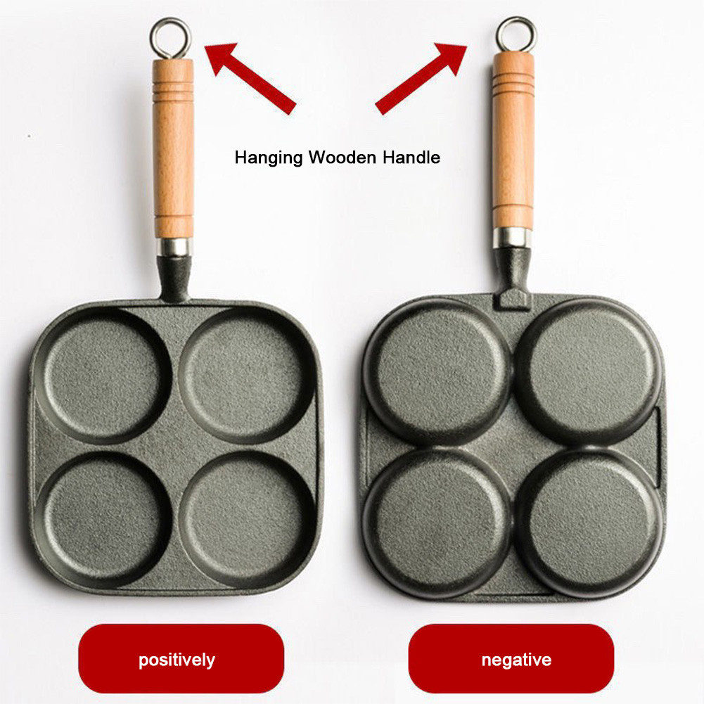 4-Hole Egg Frying Pans Wooden Handle Non Stick Egg Burgers Ham Pan ...