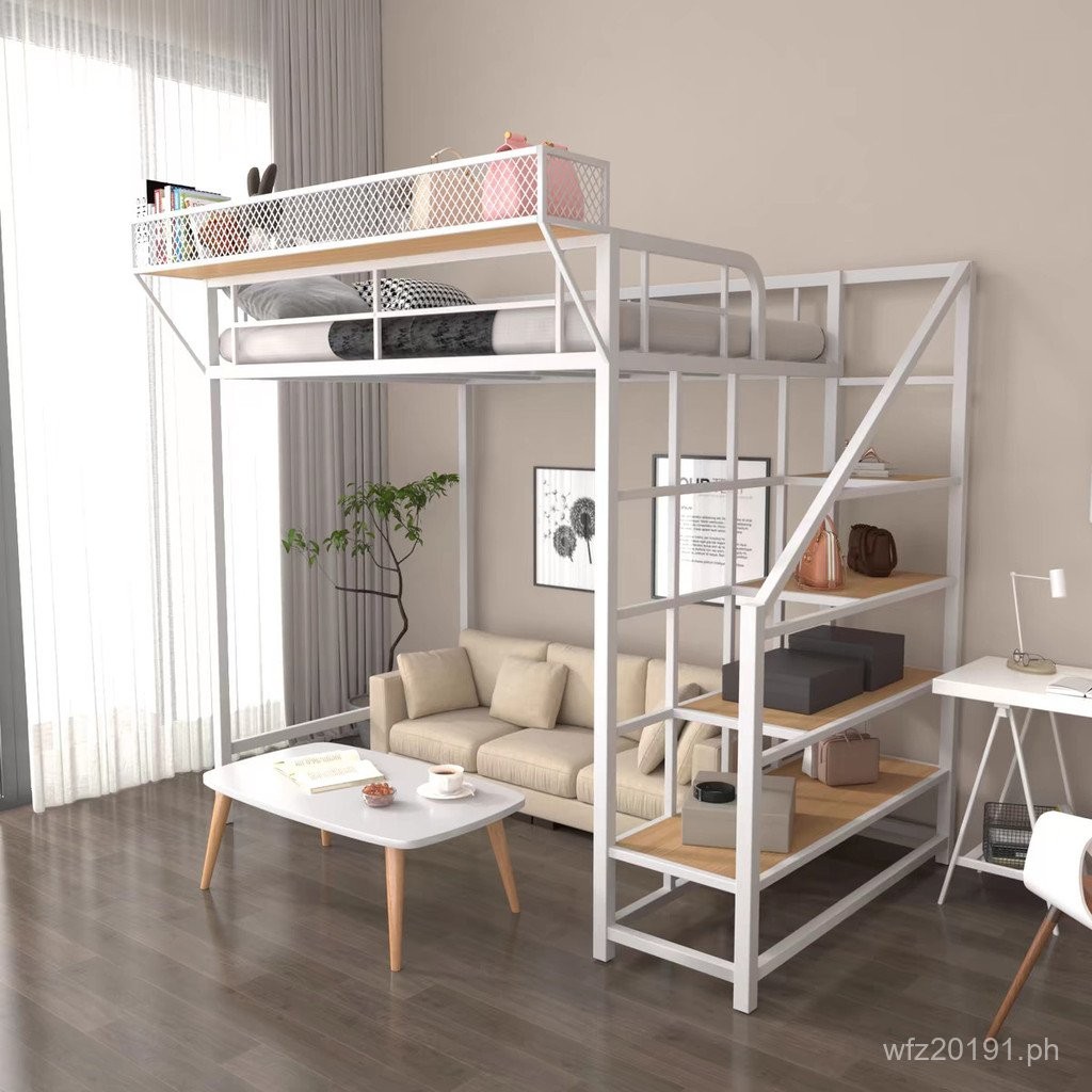 Loft Bed for Adults, Small Apartment Staircase Bed with Desk, Nordic ...