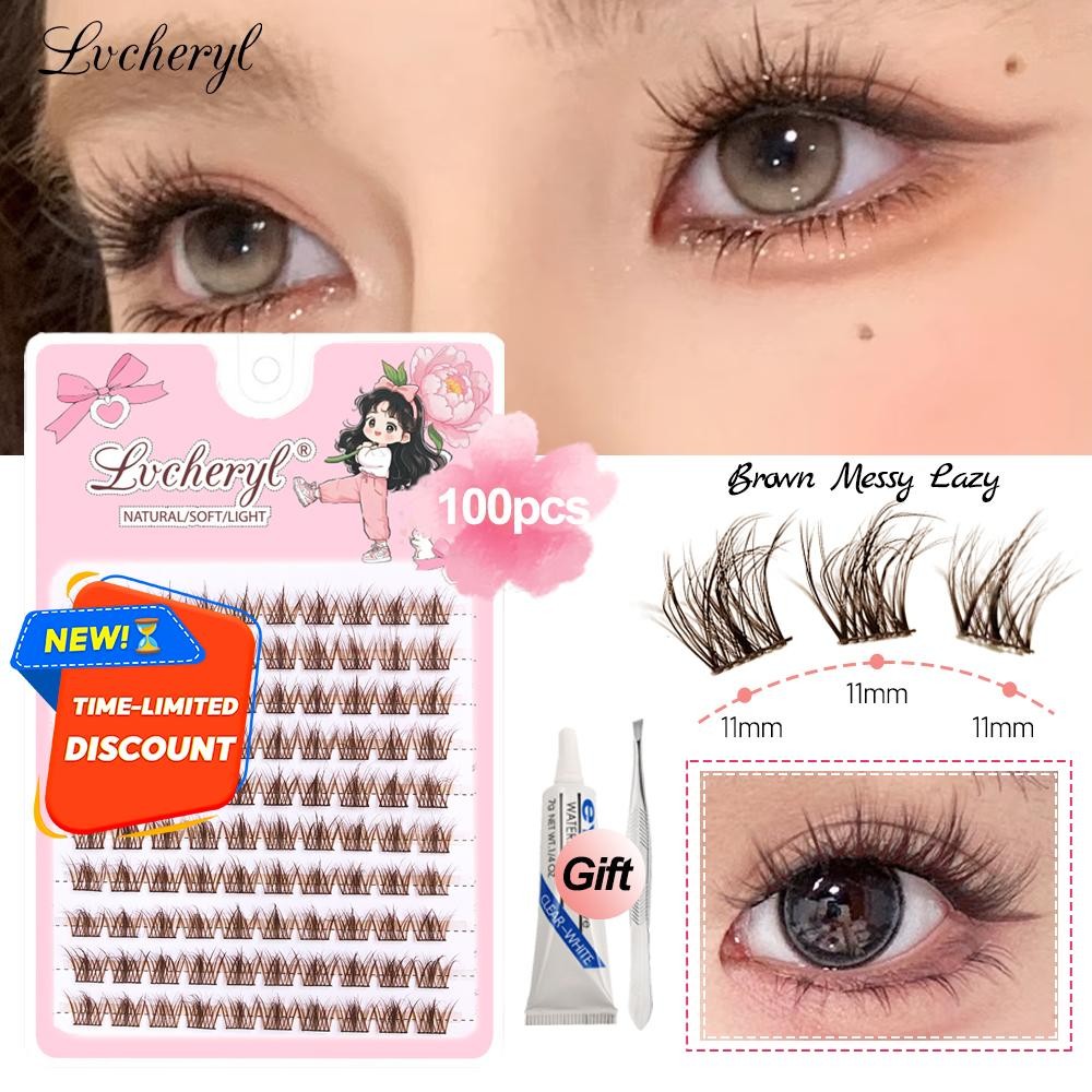 Brown Messy Lazy Eyelash Extensions with Glue, 11mm Natural Simulation ...