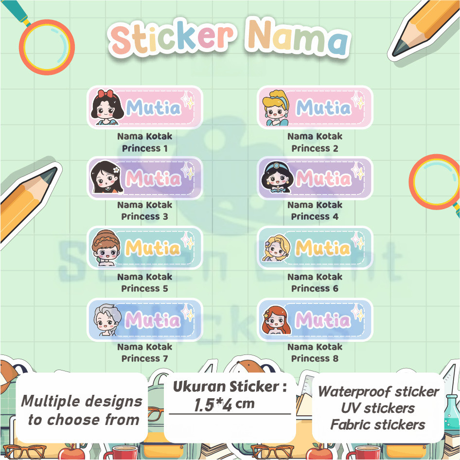 Personalized Princess Name Stickers | Waterproof Stickers | Washable ...