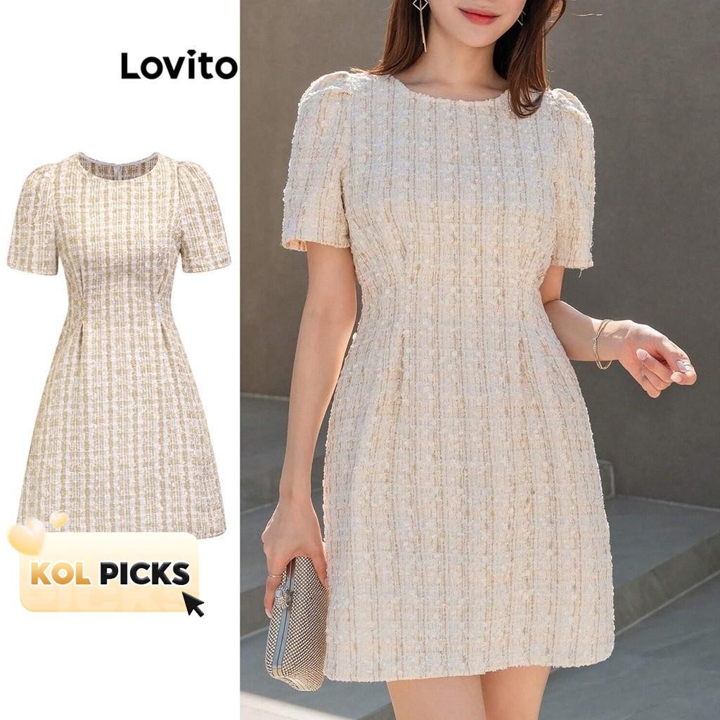 (KOL‘s pick) Lovito Women Casual Plain Tweed Dress L71ED168 | Shopee ...