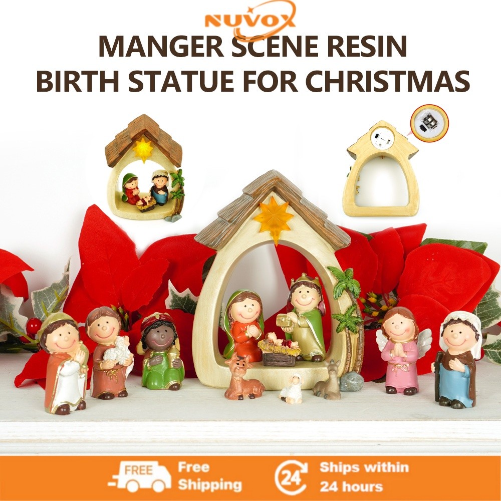 12Pcs Christmas Belen Nativity Set LED Light Resin Artifacts Xmas ...