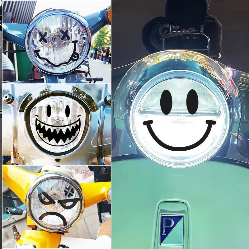Funny Funny Electric Motorcycle Headlight Stickers Smiley Face Stickers ...