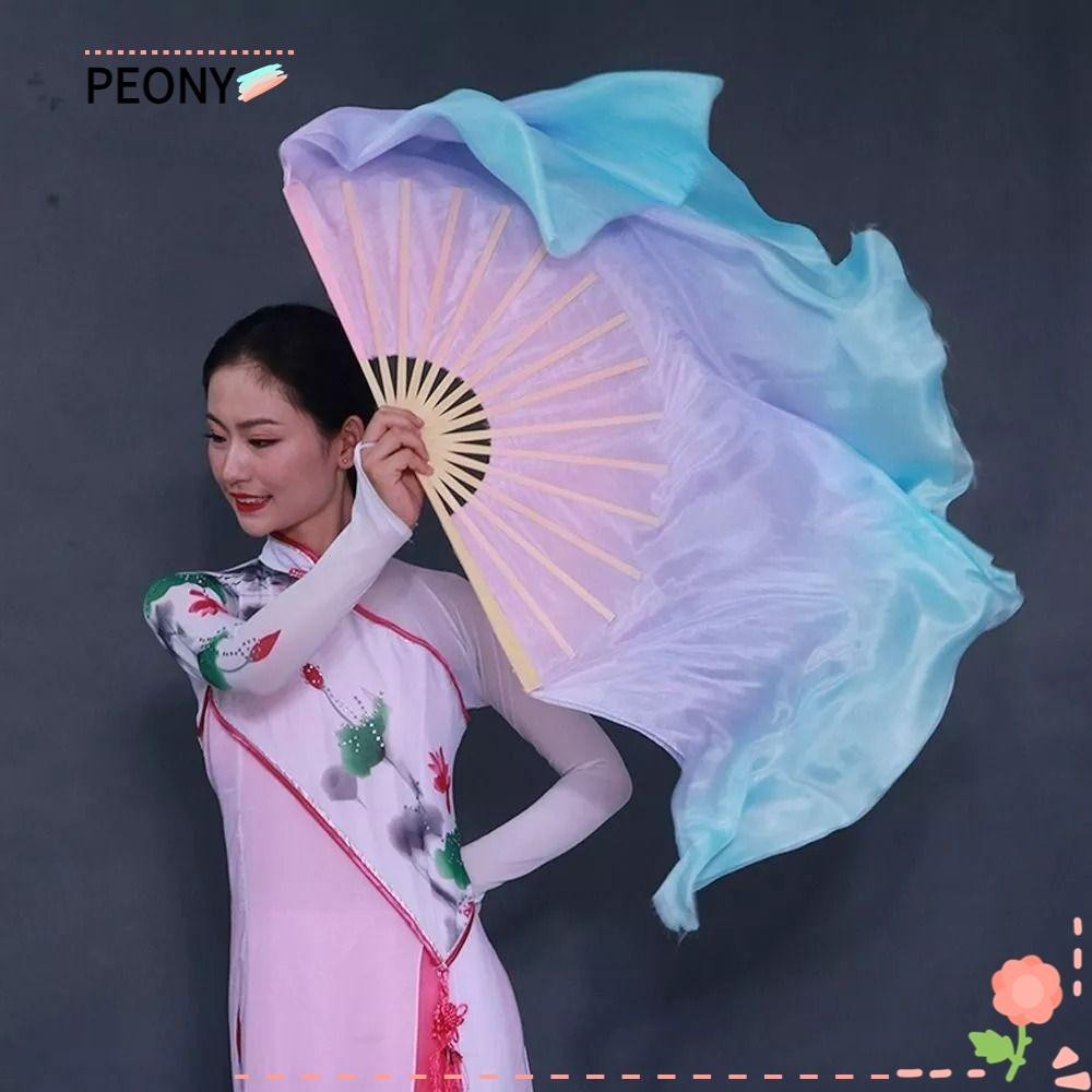 PEONY Hand Fan, Half Circle Long Silk Belly Dance Fan, Portable Durable ...