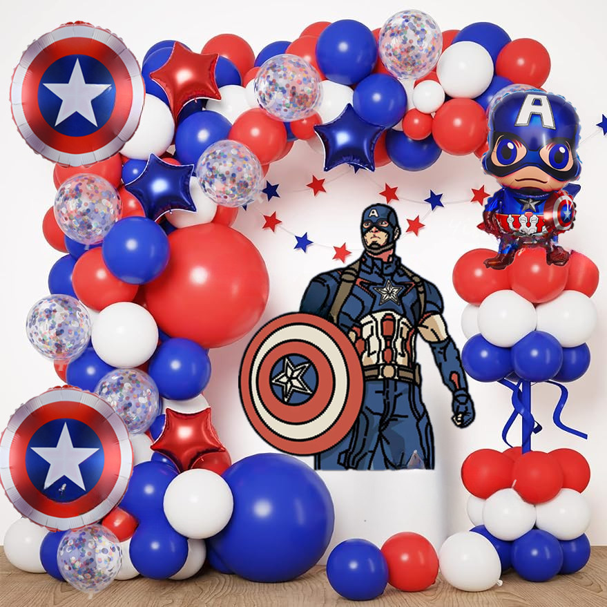 1 SET Captain America Theme Boy Superhero Birthday Party Red Blue White ...