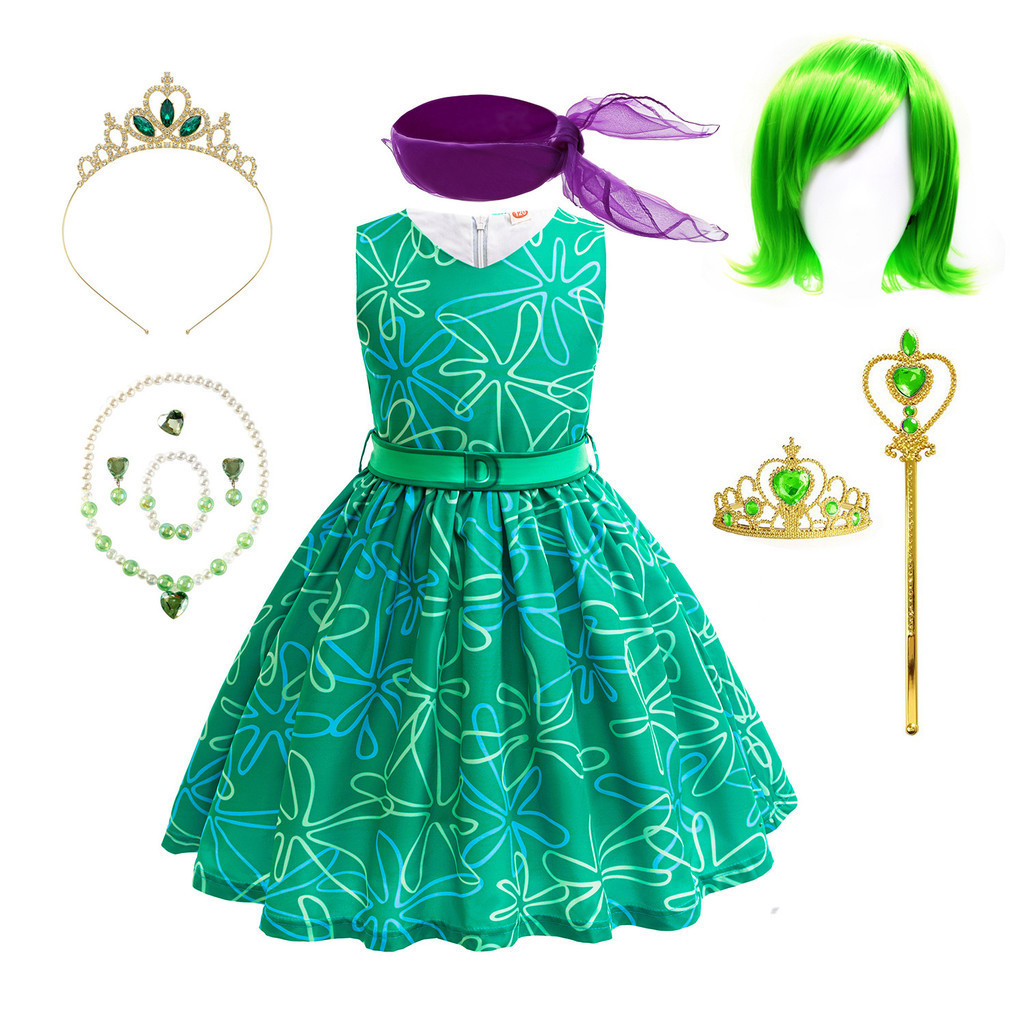 Inside Out 2 Disgust Cosplay Costume for kids Joy Princess Dress Wig ...