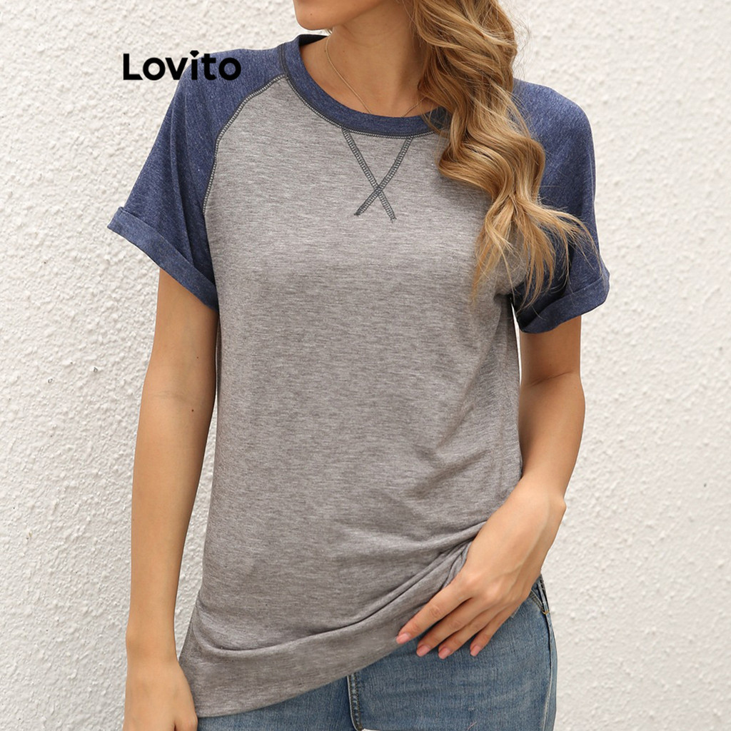 Lovito Women Sporty Plain Colorblock Sports T-Shirt LNL59027 | Shopee ...