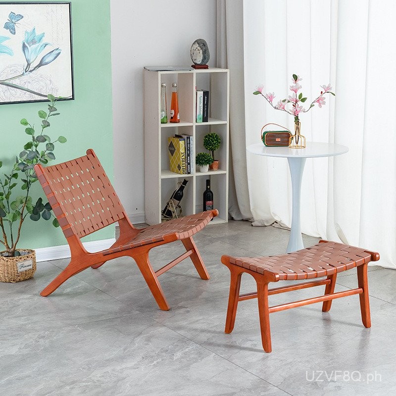 Nordic Balcony Saddle Leather Recliner Rattan Casual Designer Japanese ...