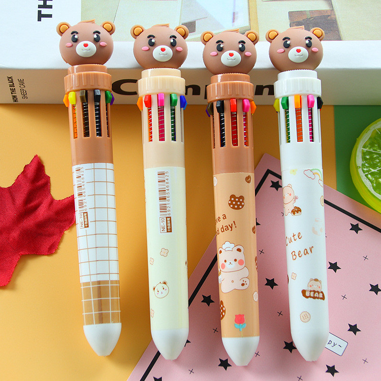 Creative bear ballpoint pen cartoon student multi-color push pen cute ...