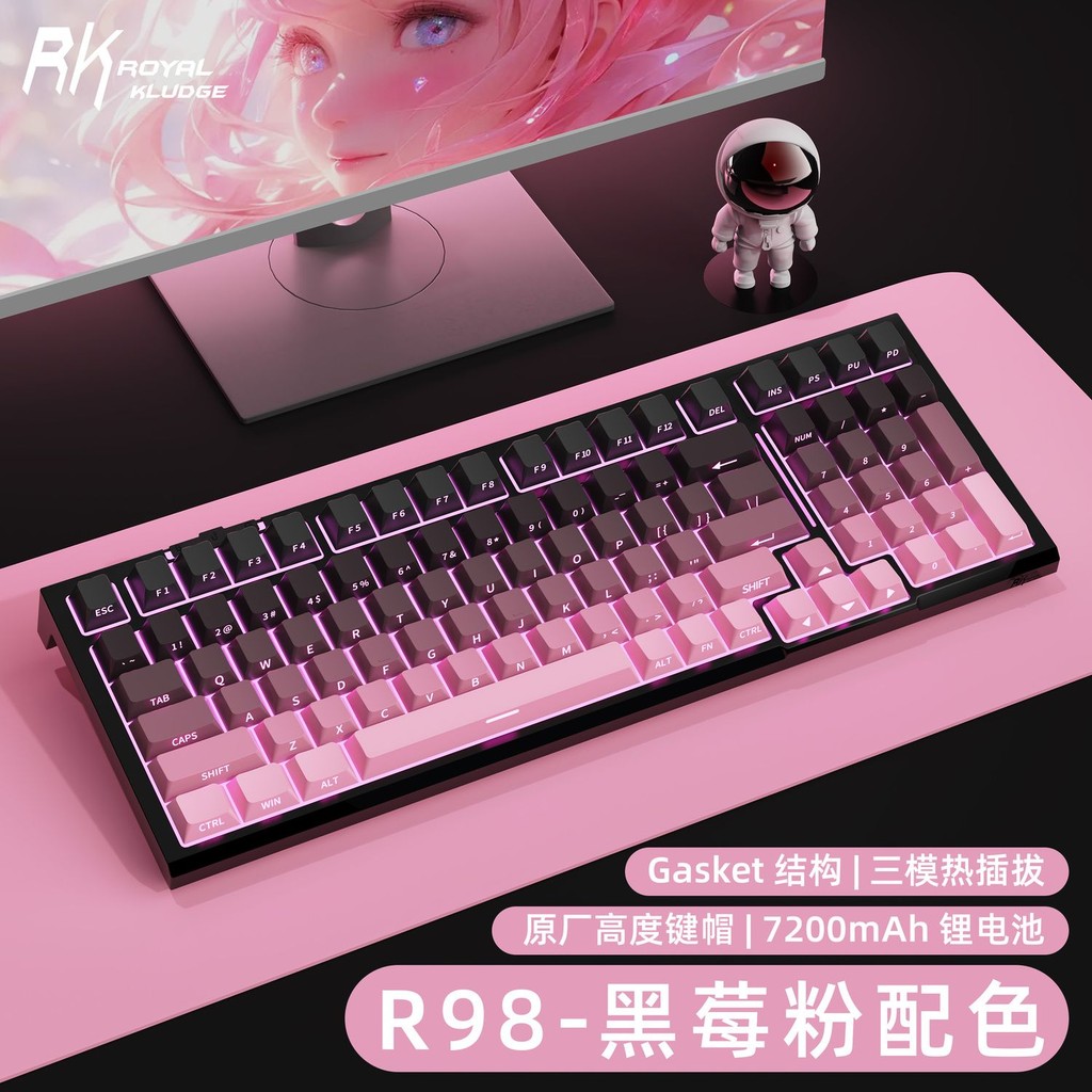 RK R98 99key 3Mode RGB Backlit 2.4G/BT5.1/USB-C Hot Swappable Mechanical Keyboard Pre-lubed ...
