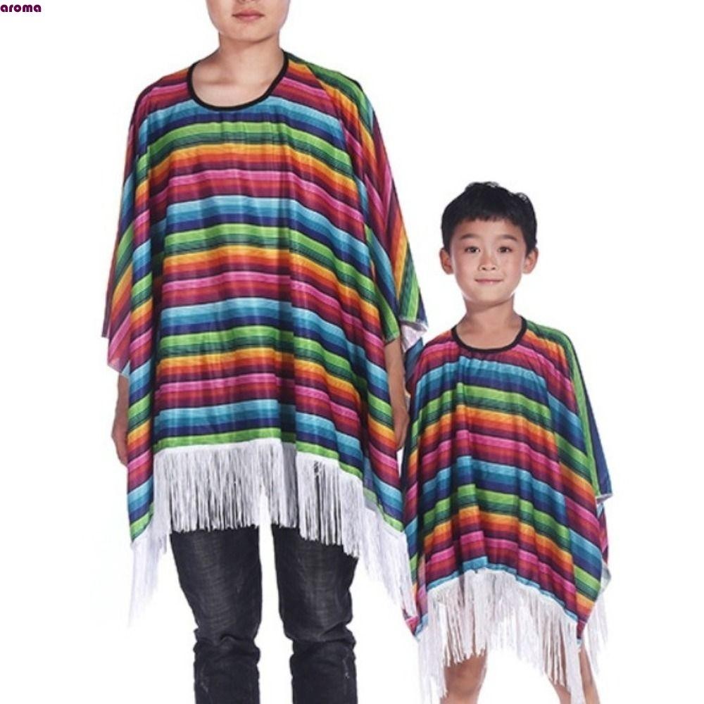 AROMA Mexican Costume, Ethnic Cloak Rainbow Stripe Mexican Style Cloak ...