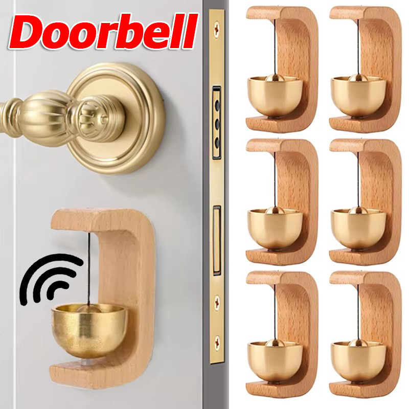 1/2/4Pcs Magnetic Wooden Doorbell Hanging Pendant / Brass Bell C-shaped ...