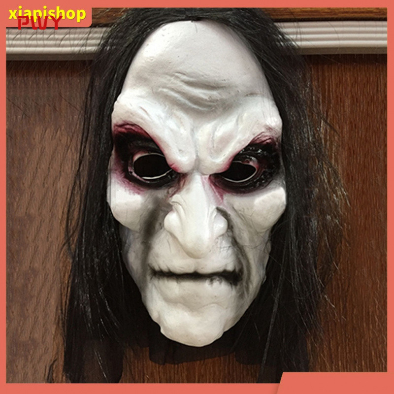 XIAPI+ Scary Black Long Hair Blooding Ghost Mask Cosplay Halloween ...