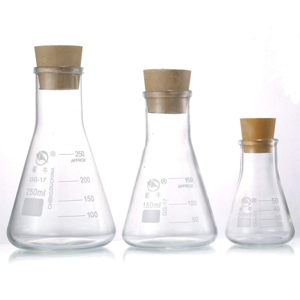 Glass Erlenmeyer Flask Set, (250 ml, 150 ml & 50 ml) Graduated ...