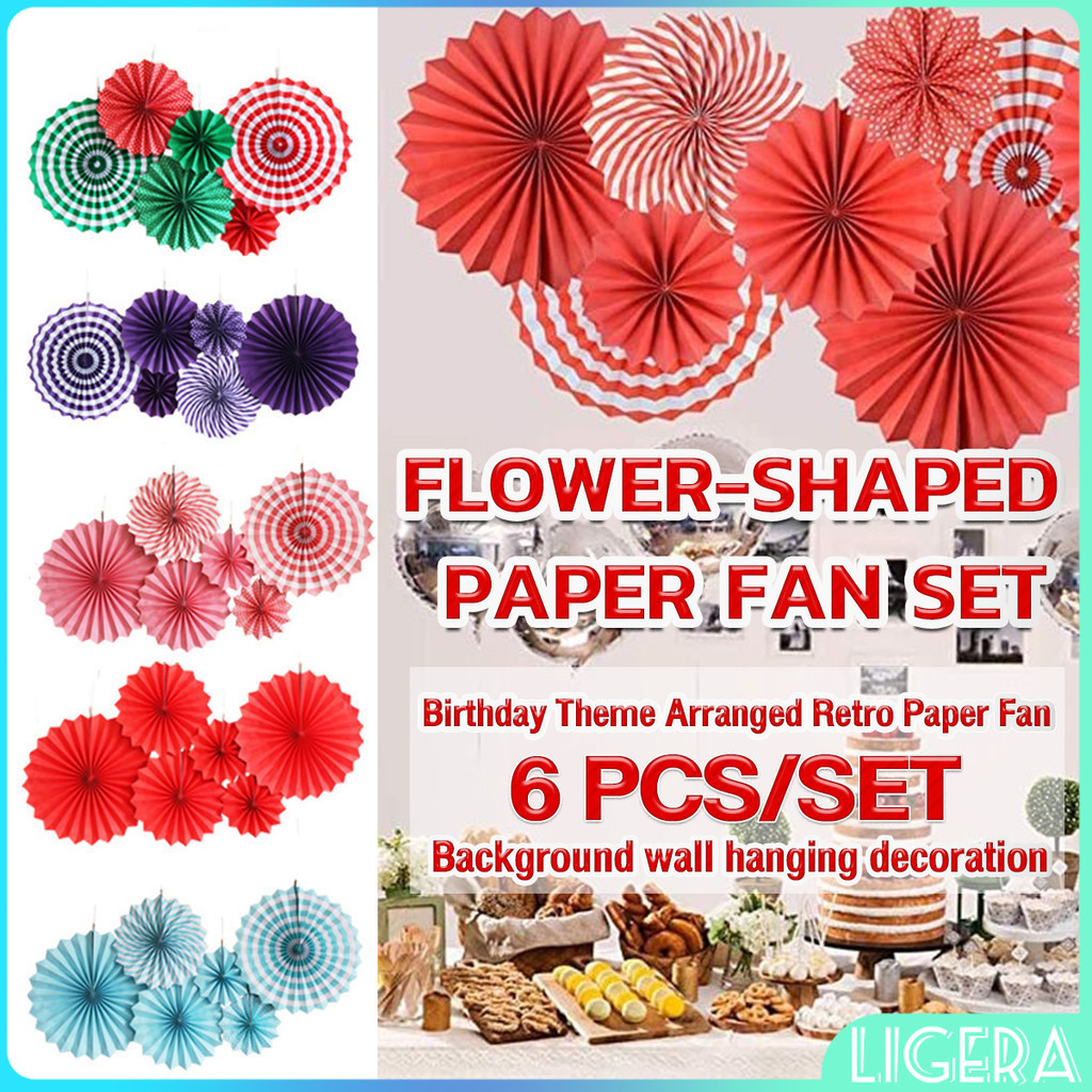 LGR 6pcs Paper Party Fan Party Decoration Birthday Anniversary Party ...