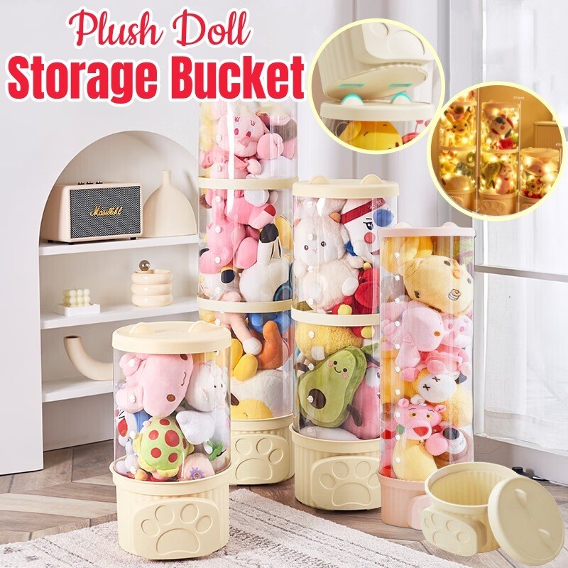 Doll Storage Bucket Cylindrical Stuff Plush Doll Toy Dustproof Storage ...