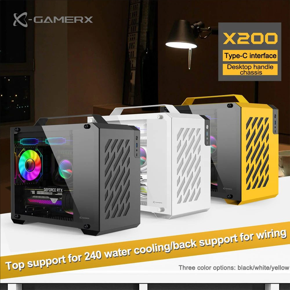 PowerTrain X200 MATX portable desktop computer glass side transparent ...
