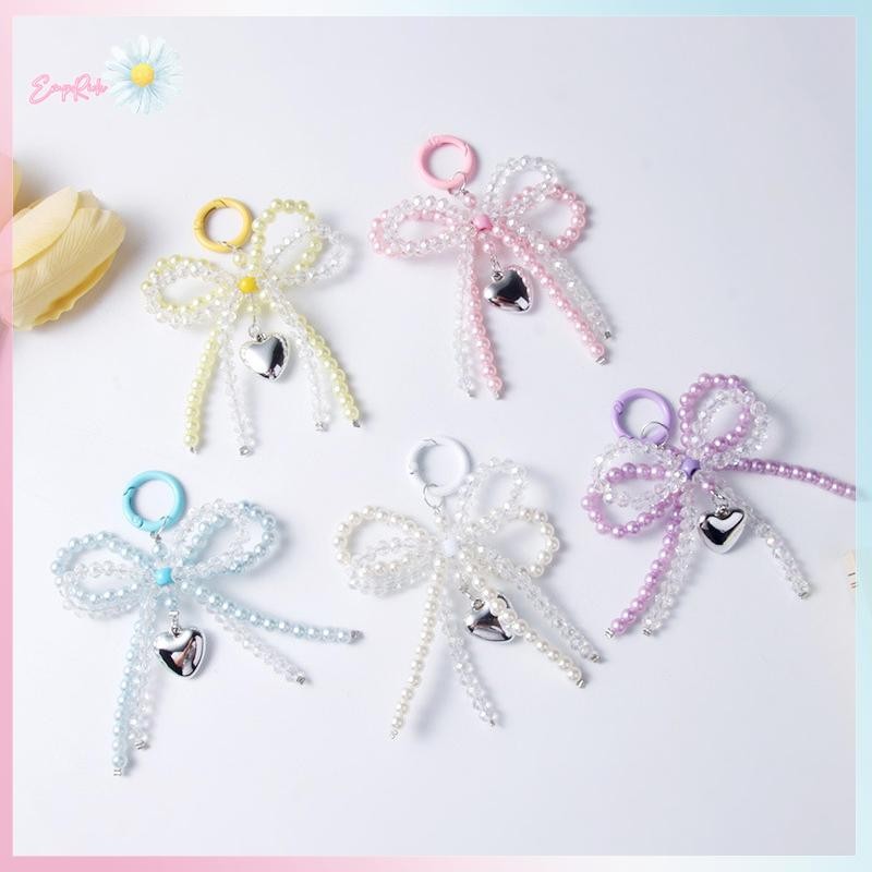 1PC Handmade Pearl Crystal Double Bow Shaped Pendant Keyring Ornament ...