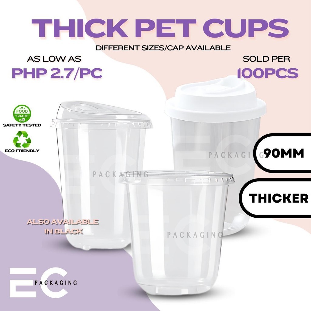 EC 100Pcs Thick Transparent 90MM Pet UCUP And LIDS 300ML/400ML/500ML ...