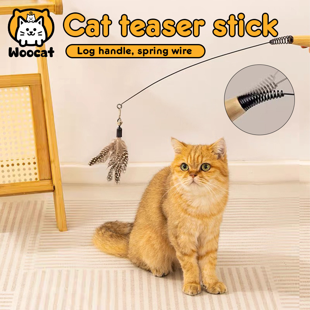Cat Teaser Plush Wand with Bell Feather Stick Interactive Funny Cat ...