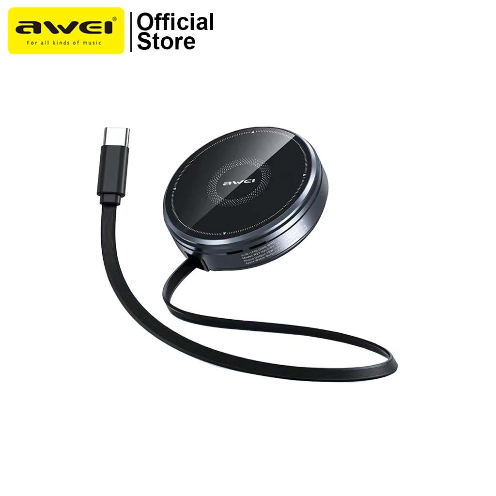 Awei W27 Wireless Magnetic Charging 15W Retractable Type-C Cable for ...