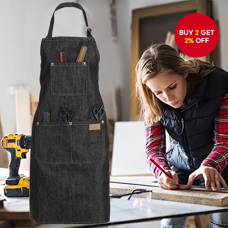 Lightweight Denim Jean Tool Apron with Pockets Waterproof Waxed Canvas ...