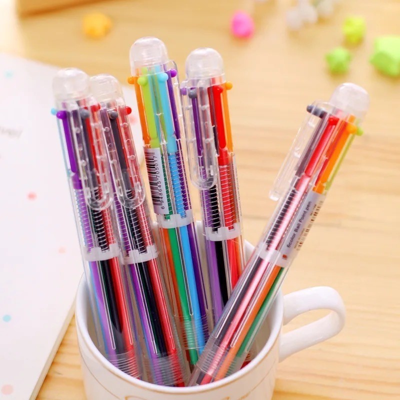 Cute multi-color ballpoint pen, transparent rod, multi-function press ...