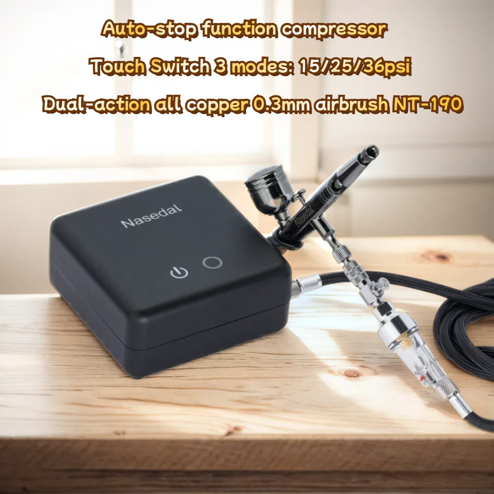 Nasedal 0.3mm 7cc Dual-Action NT-190 Airbrush kit with Auto-Stop 36psi Compressor for Cake Model ...