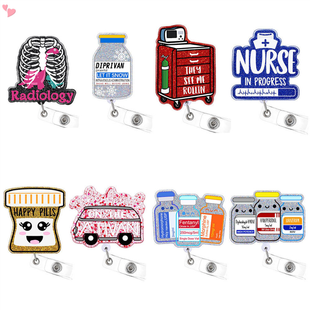 Funny Nurse Badge Reels Retractable with Alligator Clip, Cute Glitter ...