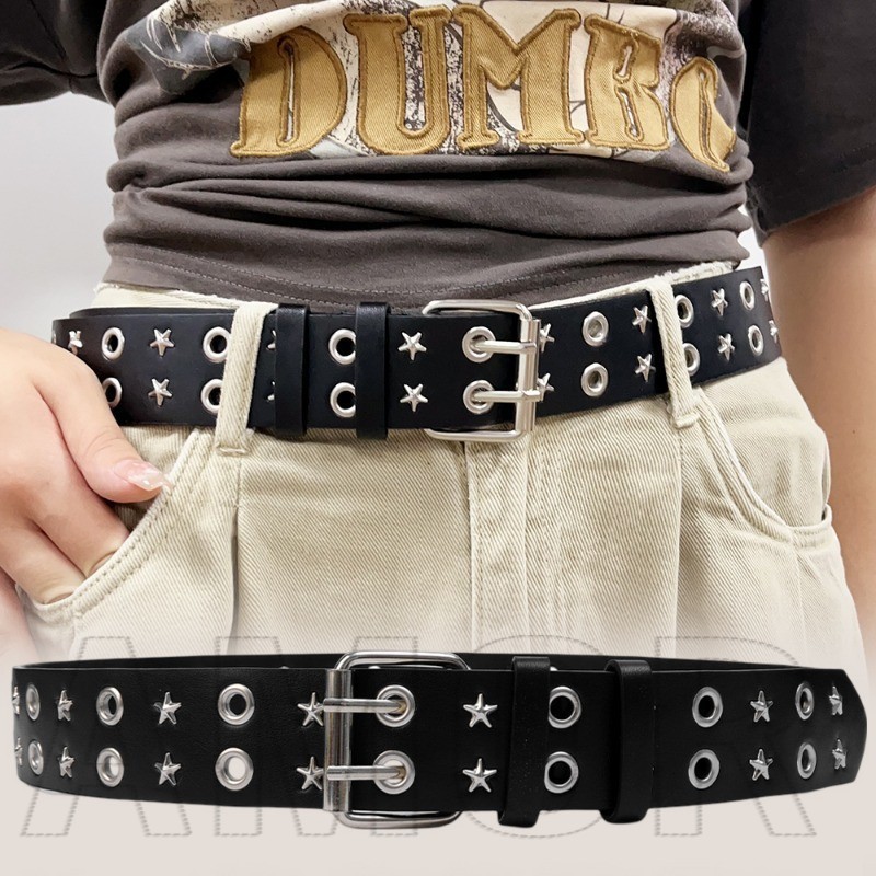 Rivet Leather Belts - Y2K, Punk, Trendy - for Women Men - Double Row ...