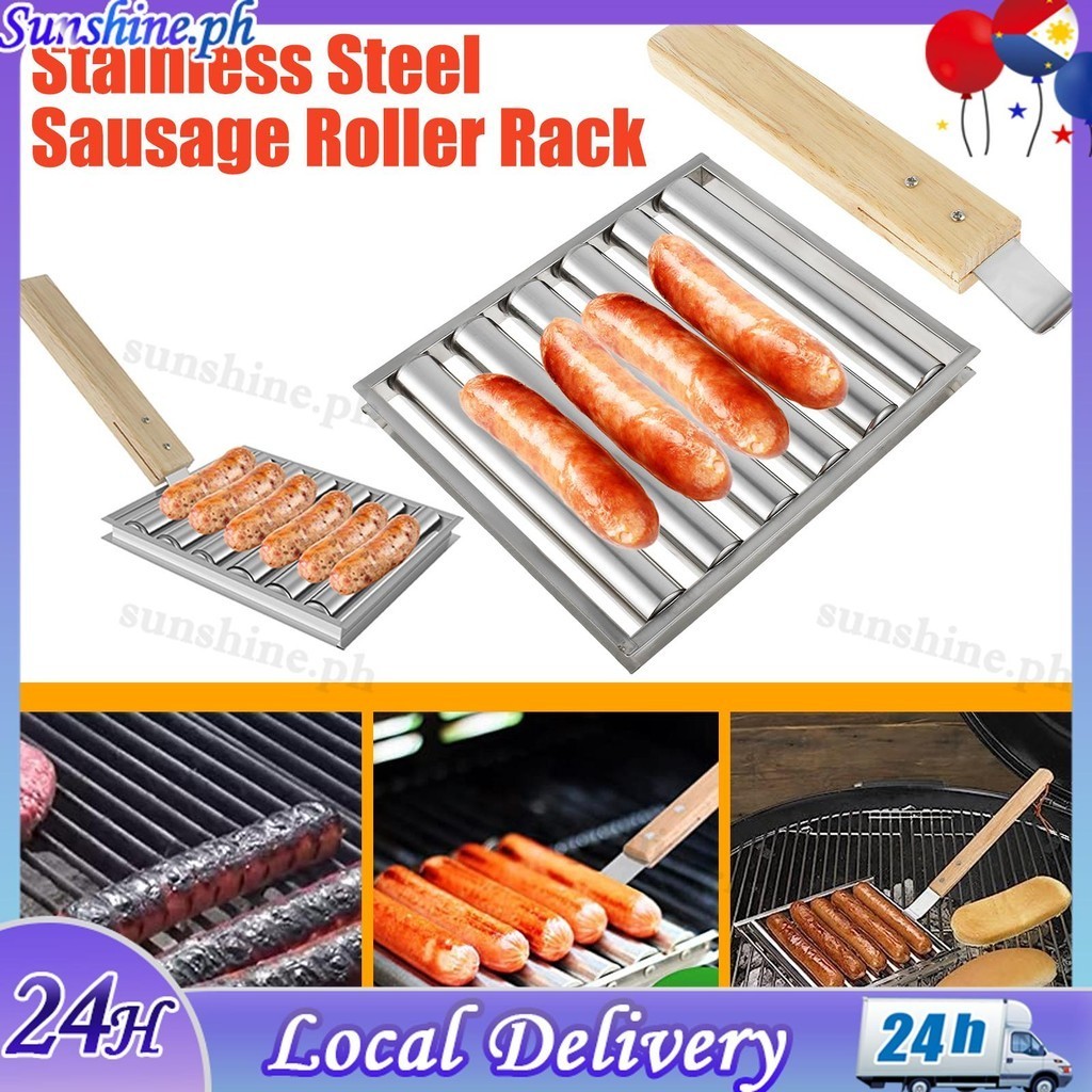 Hot Dog Roller Stainless Steel Sausage Roller Rack with Long Wooden ...