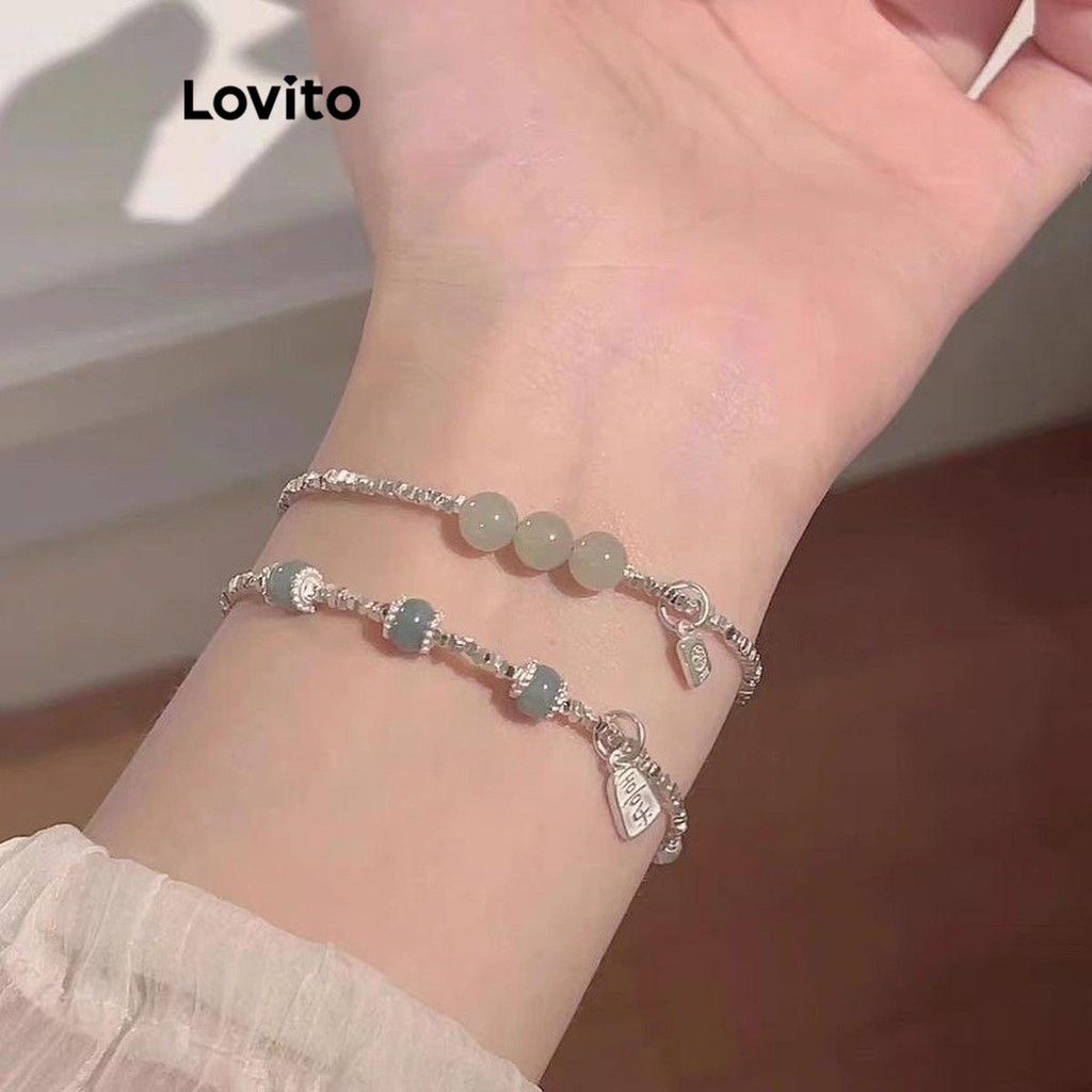 Lovito Women Casual Plain Beaded Jade Bracelet LFA44022 | Shopee Philippines