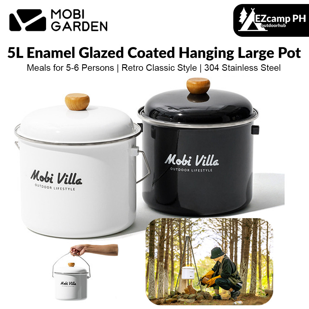 Mobi Garden 5L Enamel Glazed Coated Hanging Large Pot Retro Style Meals ...