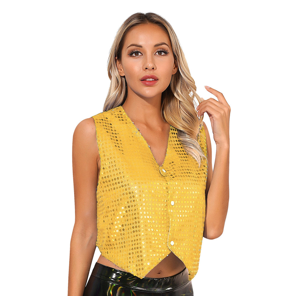 Women Shiny Sequins Vest Choir Hip Hop Jazz Street Dance Stage ...