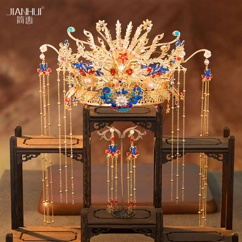 Xiuhe Headdress Step-Shaking Chinese Wedding Dress Ming Made Hanfu ...