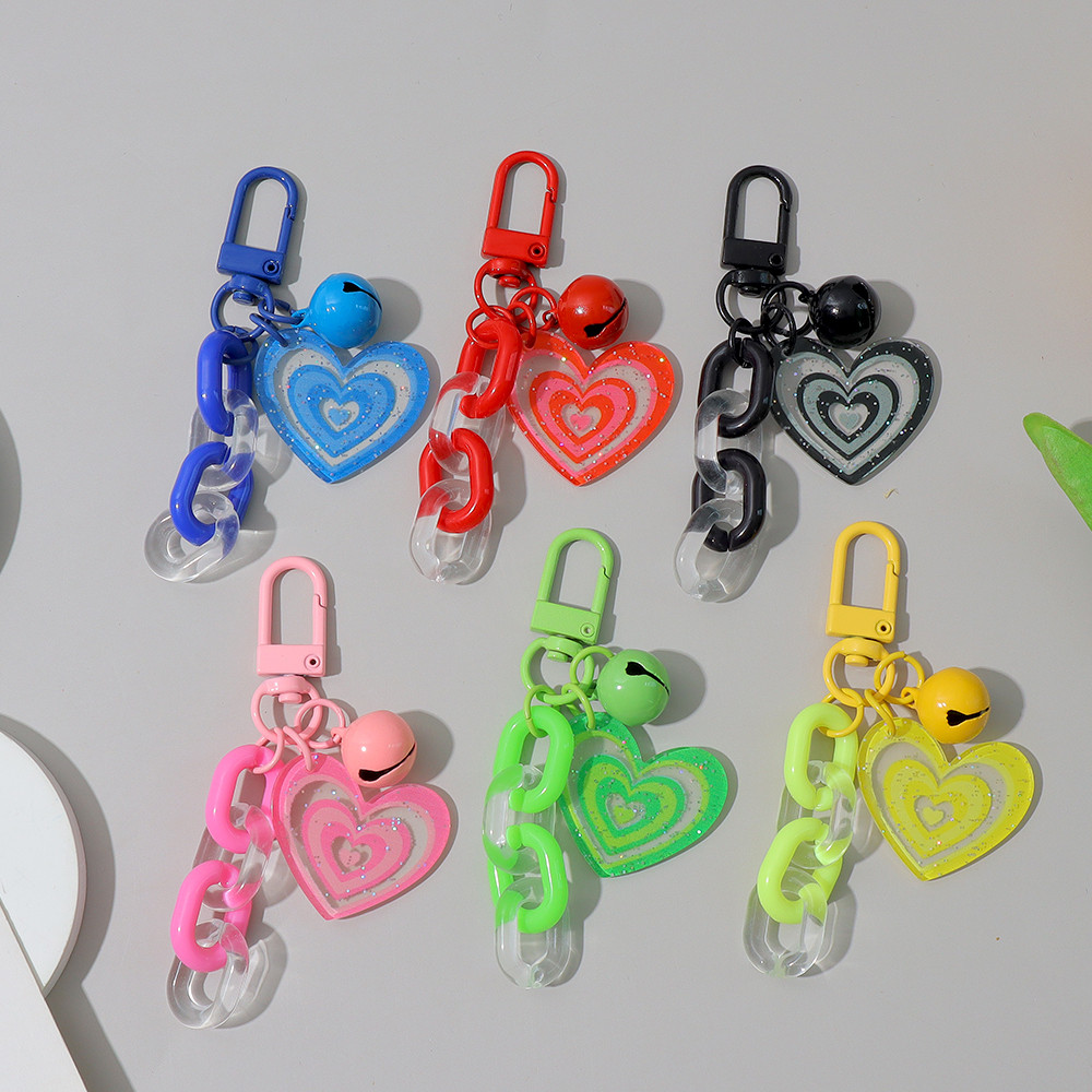 Exquisite Bell Heart Shaped Keychains Candy Color Acrylic Chain Pendant ...