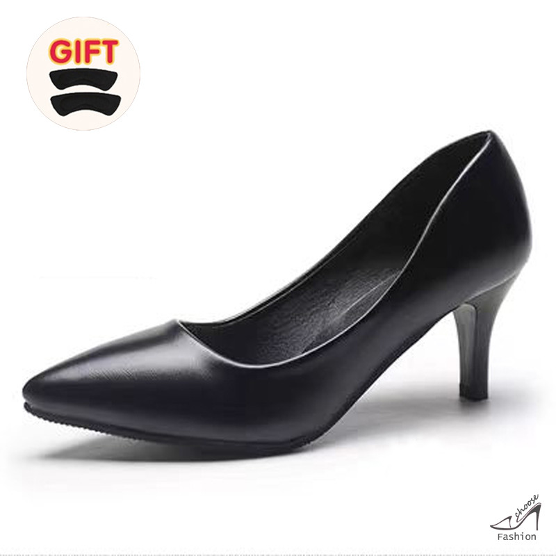 [CF] Office Black Close Shoes with 2 inches Heels Pointed Toe Formal ...